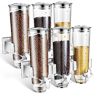 Umigy 2 Pcs Candy Dispenser Wall Mounted, Triple Dry Cereal Grain Dispenser Machine Wall Mount, Food Storage Container for Pantry Snack with 3 Cup for Kitchen, 39 oz (Silver)