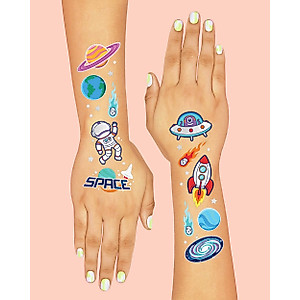 xo, Fetti Space + Planets Temporary Tattoos for Kids - 46 Glitter styles | Alien Birthday Party Supplies, Astronaut Favors + Rocketship Decorations