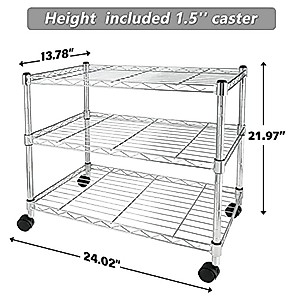 Miibox Heavy Duty 3-Shelf Shelving Unit, 24.02" D x 13.78" W x 21.97" H, 3 Tier, Chrome