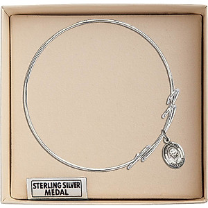 8 inch Round Double Loop Bangle Bracelet w/St. Gianna Beretta Molla in Sterling Silver