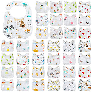 Hicarer 36 Pack Muslin Baby Bibs Bulk Adjustable Newborn Toddler Drool Snap Bibs 8 Layers Cotton Baby Boy Girl Bibs (U Shape)
