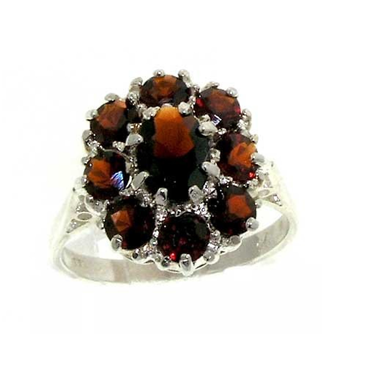 LetsBuyGold 925 Sterling Silver Real Genuine Garnet Womens Cluster Engagement Ring - Size 6