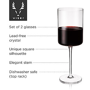 Viski Laurel Red Wine Glasses, Crystal Stemmed Tumblers Glassware for Wine or Cocktails, Top Rack Dishwasher Safe, 18 Oz, Set of 2