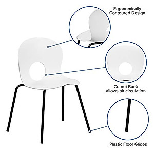 EMMA + OLIVER Designer White Plastic Stack Chair with Black Frame