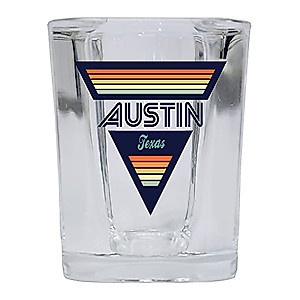 R and R Imports Austin Texas 2 Ounce Square Base Liquor Shot Glass Retro Design