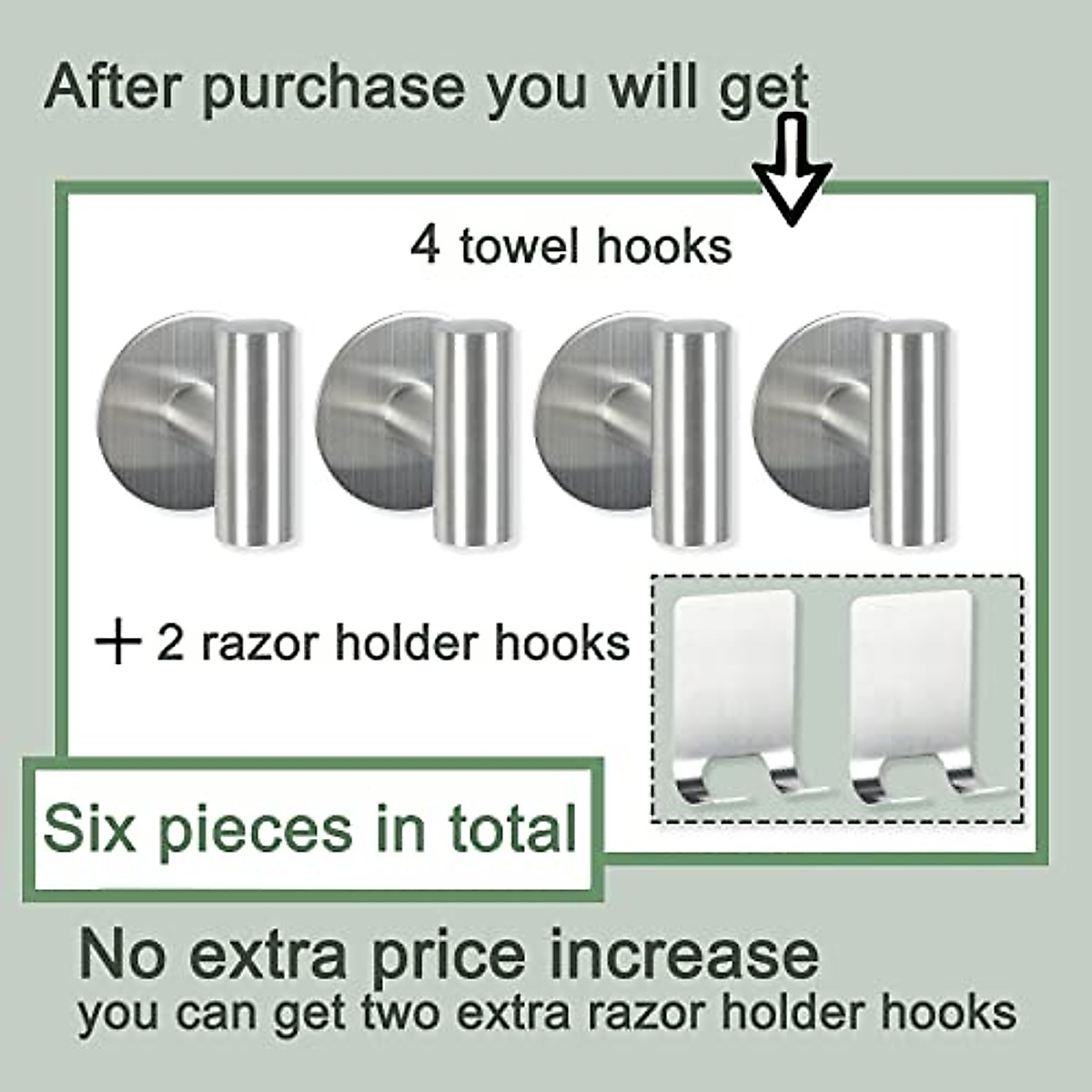 HADWER Towel Hooks 6 Pack - Silver Towel Hooks Heavy Duty Robe Hooks for Bathroom （Two Types of Hooks）