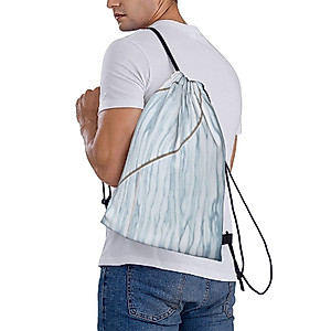 Marble Wall Drawstring Backpack For Men And Women'S Sports And Fitness Bag, Large Size, Zippered Pocket, Lightweight, Foldable And Portable For Travel