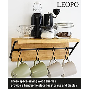 LEOPO Multi-Functional Floating Shelf, Rustic Wood Shelf, Wall Mounted Shelf for Bedroom, Bathroom, Living Room, Kitchen