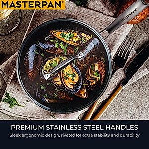 MasterPan Granite Ultra Non-Stick Cast Aluminum Sauce Pan with Glass Lid, 7", Black