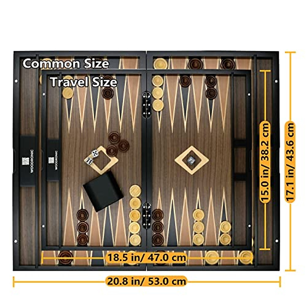 Woodronic 15" Wooden Backgammon Set for Adults, Folding Classic Board Game, Best Strategy Game and Smart Game of Tactics, Walnut Mahogany Case
