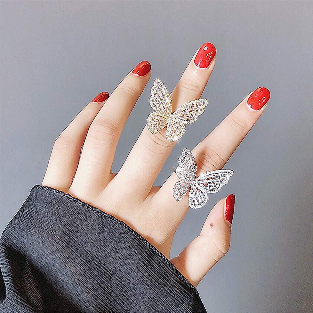 Cubic Zirconia Butterfly Ring Sparkling Crystal Bow-Knot Knuckle Ring Wedding Jewelry for Women