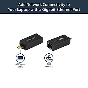 StarTech.com USB C to Gigabit Ethernet Adapter - 1Gbps NIC USB 3.0/USB 3.1 Type C Network Adapter - 1GbE USB-C to RJ45/LAN Port Thunderbolt 3 Compatible Windows MacBook Pro Chromebook (US1GC30DB)
