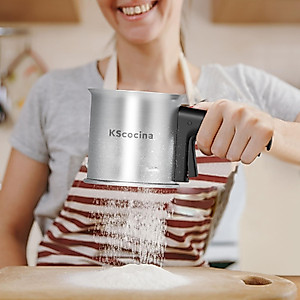 KScocina 3 Cup Stainless Steel Flour Sifter with Double Layer Fine Mesh, One Hand Press Crank, Ideal for Baking and Powdered Sugar Dusting Flour Sifter