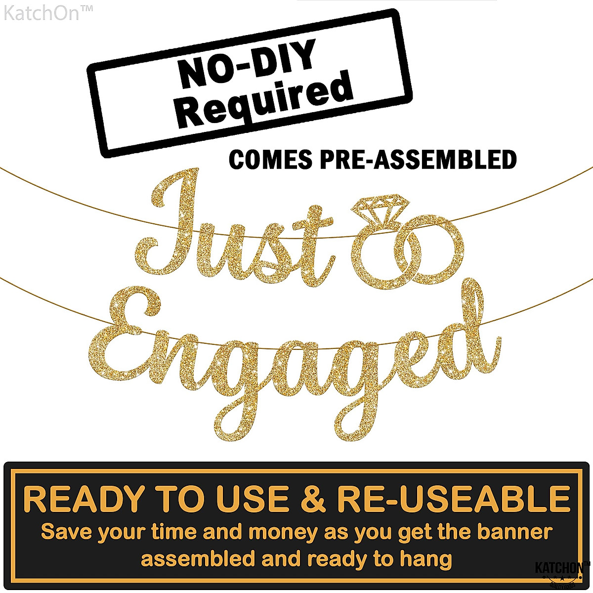 KatchOn, Glitter Gold Just Engaged Banner - 10 Feet, No DIY | Engagement Banner for Just Engaged Decorations | Engagement Party Decorations | Just Engaged Sign | Engagement Decorations