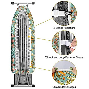 PHILORN Ironing Board Cover and Pad, Resist Scorching and Staining, 15x54 Inch Thick Padding Ironing Board Covers, Elasti Edges, 2 Fasteners and 1 Protective Scorch Mesh Cloth - Retro Pattern