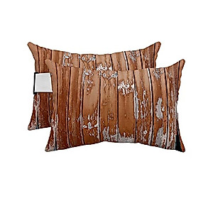 Recliner Head Pillow Ledge Loungers Chair Pillows with Insert Retro Farm Brown Wood Grain Lumbar Pillow with Adjustable Strap Outdoor Waterproof Patio Pillows for Couch Beach Pool Office Chair, 2 PCS