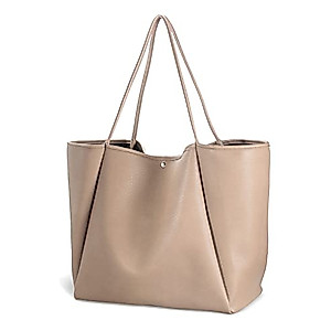 HOXIS Oversize Vegan Leather Tote Women Weekender Bag Shopper Handbag Travel Purse (Nude)