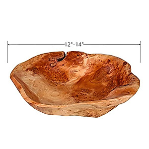 BIGPIPI Wooden Bowl for Decor, Natural Shape Solid Wood Carved Fruit Bowl, Decorative Wooden Bowl for Table Centerpiece Office Home Decor, Multipurpose Candy Keys Serving Bowls (Large 12"-14")