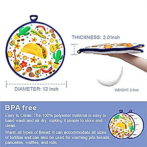 Eichzer X-Large Tortilla Warmer Pouch 12 inch, Insulated and Microwavable Fabric Pouch for Food Warm, Premium Cloth Pouch to keep Tortillas, Naan Bread, and Pizza Rolls Warm for up to One Hour