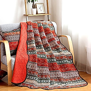 NEWLAKE Cotton 3-Piece Patchwork Bedspread Quilt Sets and Quilt Throw Blanket Bundle