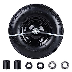 13 Inch Wheelbarrow Tire Wheel Replacement Air Filled Fits Tires Size of 4.00"x 6" (3.50/2.50-8") 5/8" Bearings for Wheel Barrel Yard Cart Garden