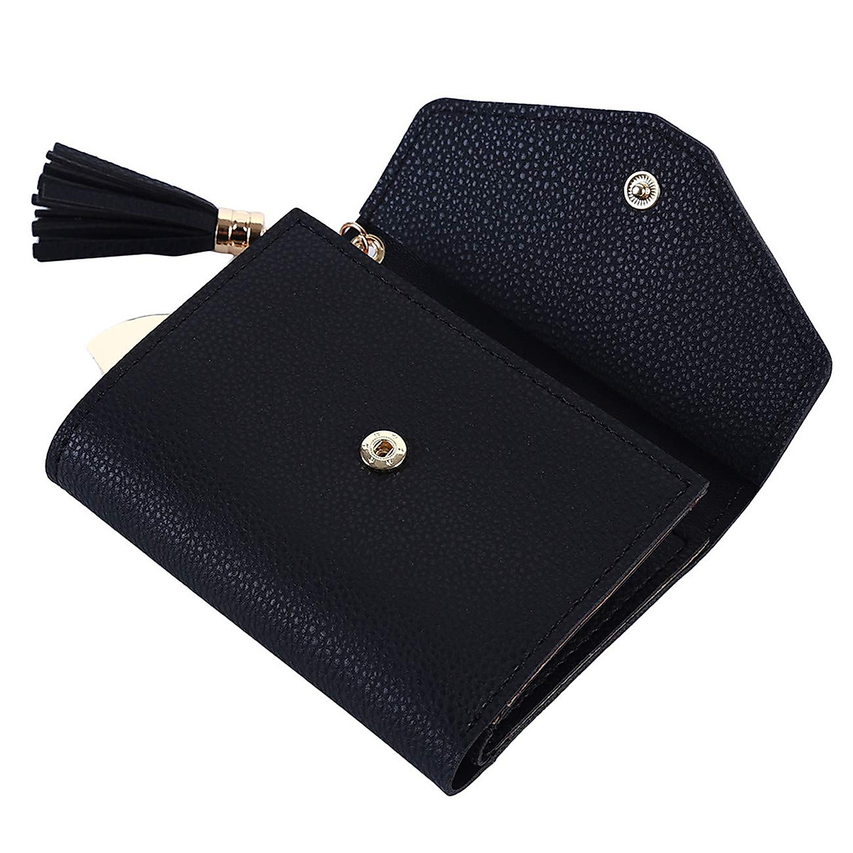 ZALING Women Leather Tassel Small Wallet Card Holder Zipper Coin Purses Black