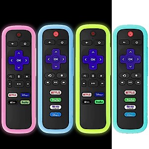 4Pack Silicone Remote Cover for Roku | TCL Hisense Roku Glow in The Dark Remote Case Universal for Roku Express 4K+ 2021 | Roku Streaming Stick+ Remote Controller Sleeve with Lanyards