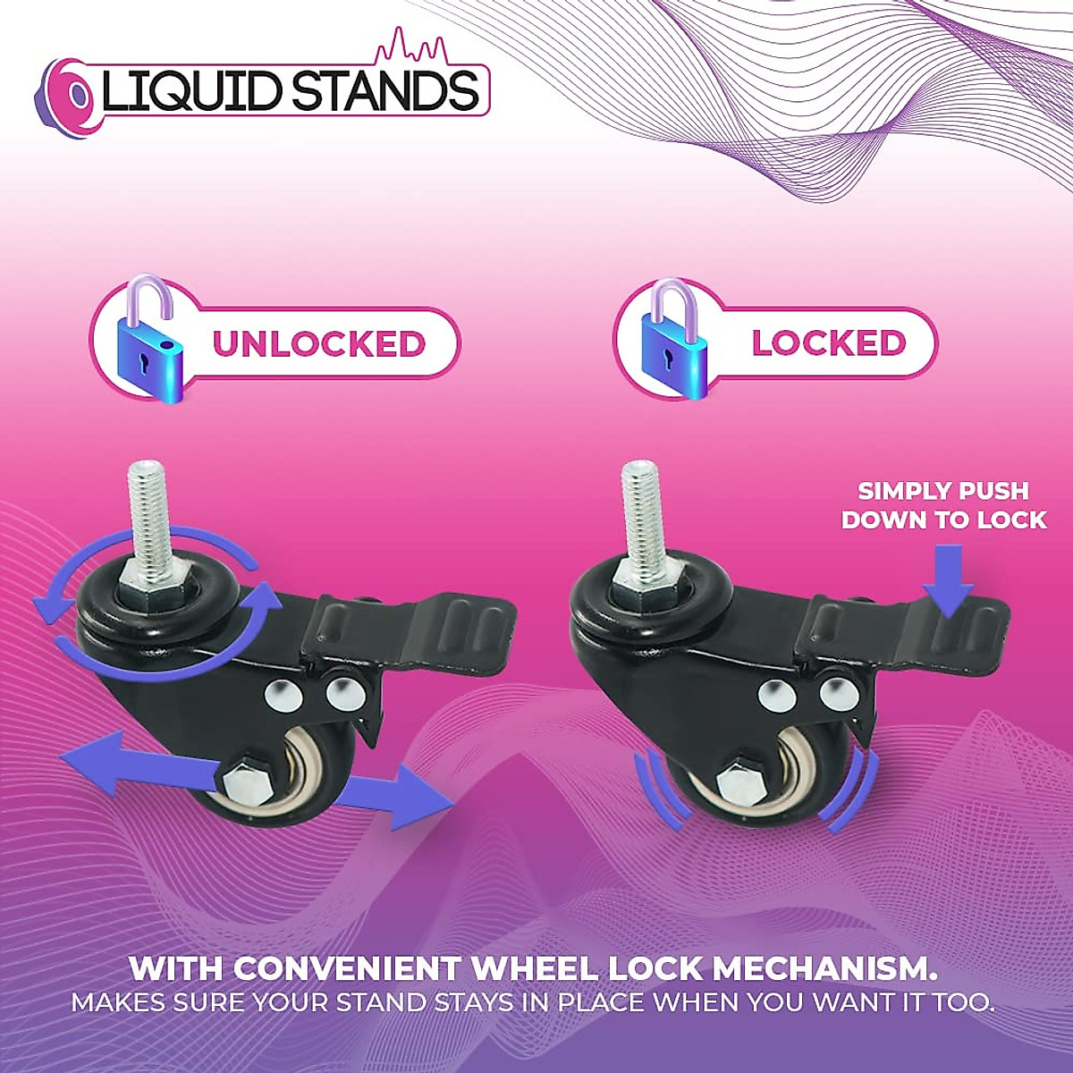 Liquid Stands Keyboard Stand Caster Wheels Set of 4 Replacement Locking Heavy Duty Wheels with Brake - Piano Stand Parts and Accessories