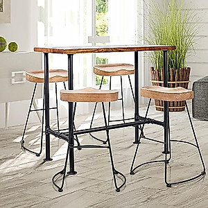 LOKKHAN Rectangular Dining Table for 4, (47.3" L x 41.3" H x 23.6" W), Heavy Duty Metal Pipe, Solid Wood Desktop, Home Kitchen Bar Office Cafe Pub, Rustic Industrial, Black & Brown