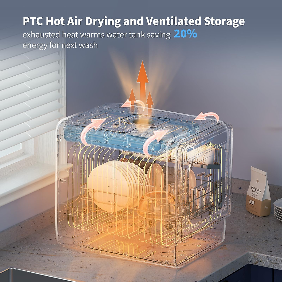 AIRMSEN Portable Countertop Dishwasher with 5L Water Tank, Mini Dishwasher with 14.6” Ultra-Narrow Design, 9 Programs, 24H Delay Start & 360° Dual Spray, No Hookup Needed, C01, White