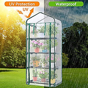Mini Greenhouse for Outdoors Indoor: Ohuhu Small Green House with 4 Tier Shelves, Portable Plastic Greenhouses with Heavy Duty Transparent PVC Cover for Winter Garden Patio Backyard Porch Balcony