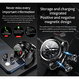Tuanzi JM03 2 in 1 Smart Watch with Earbuds 1.28" Smartwatch TWS HiFi Stereo Wireless Headset Combo Bluetooth Phone Call for Android iOS(Black)