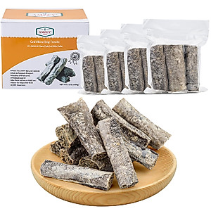 Amzey Cod Skin Dog Treats 24 OZ, High Protein Cod Fish Skin Rolls Rich in Omega-3, 100% Natural Dried Cod Fish Dog Chews for Teeth Cleaning, Pack of 4 Resealable Bags