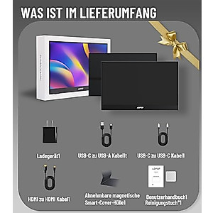 ADPOP Portable Monitor, 15.6'' IPS FHD 1080P with USB-C & HDMI for Gaming Office and Travel,Ultra-Slim HDR Display, Premium Smart Cover & Speakers,for Laptop/PC/Mac/Phone/Xbox/PS5/PS4/Switch