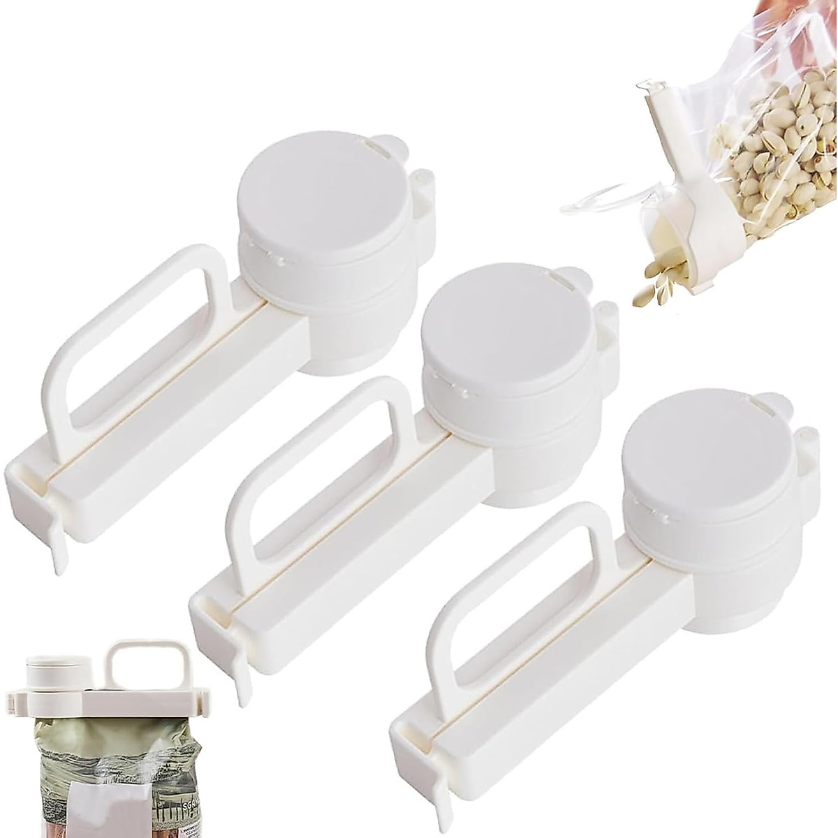 WJVV Bag Clips with Pour Spout, 2024 New Food Storage Sealing Clips with Pouring Spouts, Seal and Pour Bag Clip, Seal Pour Food Storage Bag Clip for Snack,Oatmeal,Coffee,Potato Chips (3 PCS)