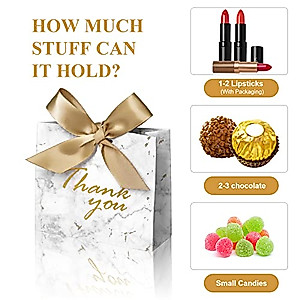 YHJZ Small Gift Bags-24 Pack Small Marble Thank You Gift Bags with Bow Ribbon, Paper Party Favor Bags Bulk, Mini Gift Bags, Treat Boxes for Wedding Baby Shower Party Supplies (4.5''x1.8''x3.9'', Gold-2)