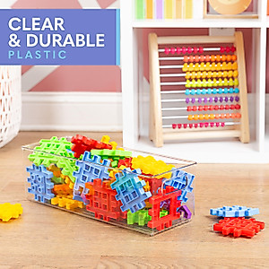 Plastic Food Storage 2 Pack Clear Container Bin with Handles for Organizing Kitchen, Pantry, Refrigerator, Freezer, Pantry, Cabinet, Closet, Bathroom. 16”x6”x5”