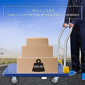 YSSOA Platform Truck with 880lb Weight Capacity and 360 Degree Swivel Wheels, Foldable Push Hand Cart for Loading and Storage, Blue