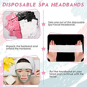 120 Pieces Disposable Headbands for Facials Spa Headbands with Convenient Closure Stretch Non Woven Skin Care Hair Band Soft for Women Girls Salons Face Washing, Shower, Pink, Black, White