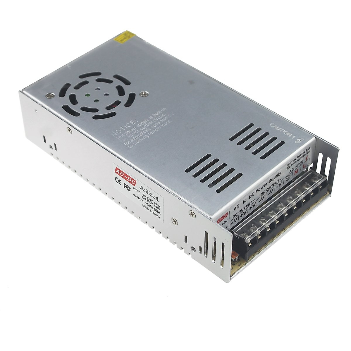 Rextin DC 5V 60A 300W Regulated Transformer Power Supply Driver SW For LED Strip Lights (300W)