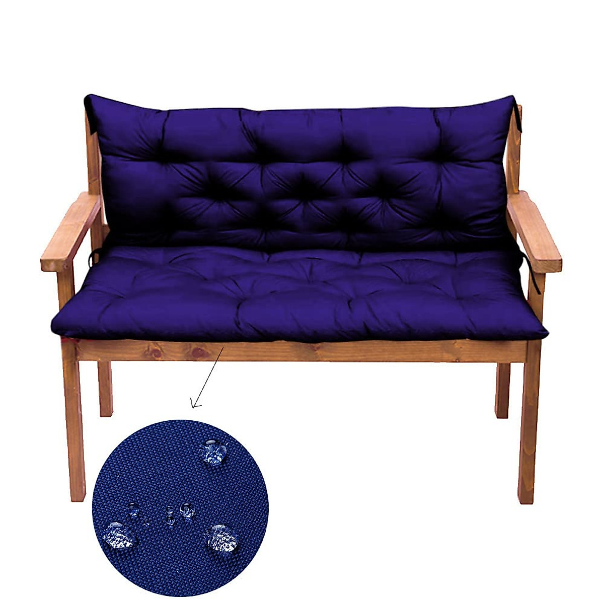 SEAHOME Waterproof Bench Cushion with Backrest, 2 or 3 Seat Swing Replacement Cushions Overstuffed for Garden Patio Furniture Loveseat Swing Outdoor Bench Cushions (59.1 * 39.4 * 3.94inch, Navy Blue)