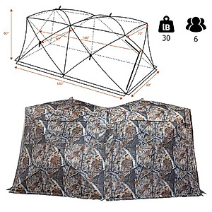 THUNDERBAY Bunkhouse Pop Up Portable Side-by-Side See Through Hunting Blind, 6 Person Wide Bottom 360 Degree See Through Hunting Tent, Footprint: 180"x90" with 80" Height