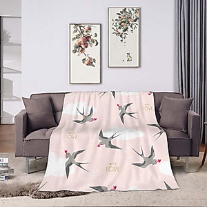 Throw Blanket 40x50 Inch,Flower Sky Bird Heart Flannel Soft Cozy Fluffy Throw Blankets and Warm Throws for Adults in Couch Sofa Bed 50x40 Inch