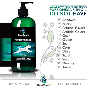 Best Paw Nutrition - Pure Omega Fish Oil for Dogs, Cats & Ferrets - Liquid Supplement for Joint Pain Relief - Soft Skin & Shiny Coat - Omega 3 Fish Oil Pets Love - 16oz