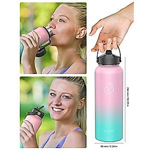 BUZIO Water Bottle with Straw Lid and Flex Cap, 40oz Modern Double Vacuum Stainless Steel Water Flask, Cold for 48 Hrs Hot for 24 Hrs Simple Thermo Canteen Mug, Indigo Black