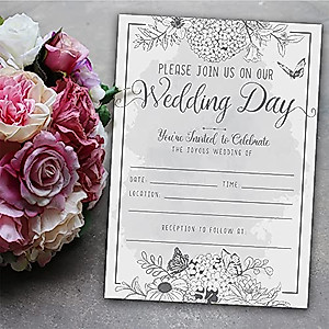Wedding Invitation Kit with Envelopes - Wedding Drawing Florals Themed Invitations & Envelopes Minimalist Blank Wedding Invitations, Invitation Wedding Kit Set of 25 Beautiful Invitations