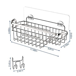 LUXEAR Reusable Adhesive Shower Shelf with Hooks - Rustproof Bathroom Shower Caddy Storage Organizer - Stainless Steel Shower Rack Basket for Shampoo Soap Razor - No glue