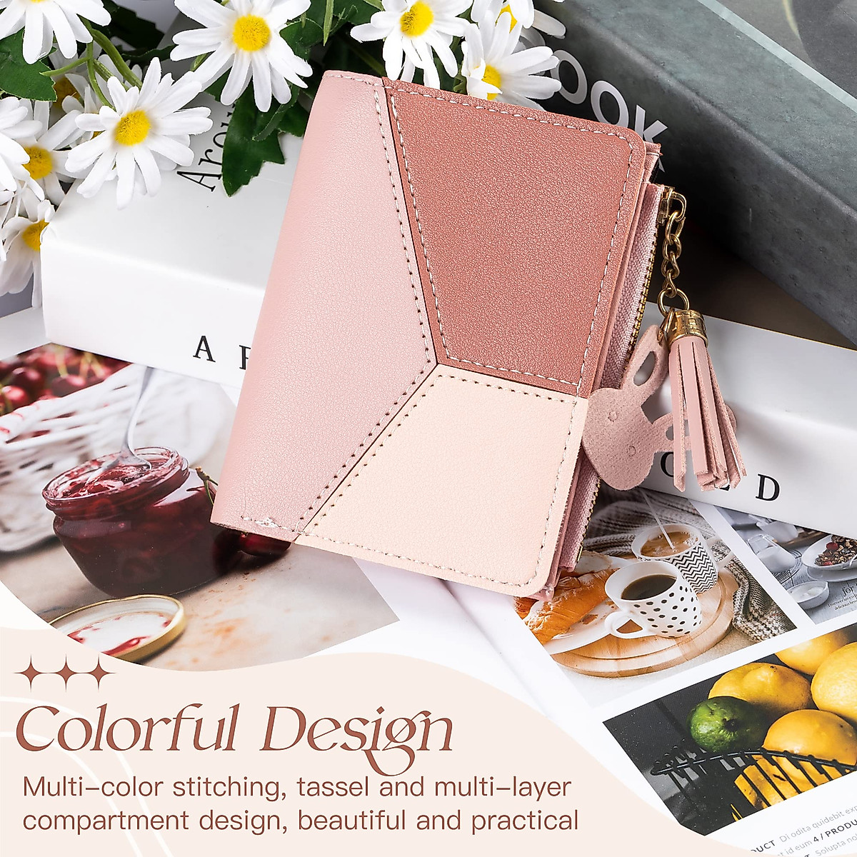 MIPAHI Simple Short Women's Zipper Wallet With Tassels,Leather Large-Capacity Card Holder Coin Purse for Women 4.7 * 3.5 * 0.6 inch