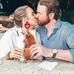 XOCARTIGE Valentine's Day Earrings for Women Beaded Heart Earrings Handmade Bead LOVE XOXO Earring Drop Dangle Earrings Valentine's Day Jewelry Accessories Outfits Gifts (A-Rose Red)