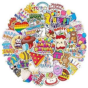 Happy Birthday Stickers for Kids Bulk 50PCS, Icicrim Cute Birthday Stickers for Water Bottles Laptop Phone Waterproof Vinyl Decals Kids Stickers Birthday Decor